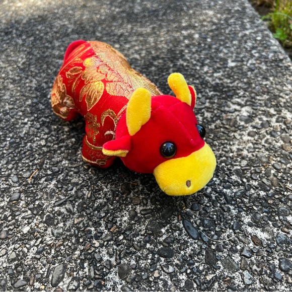 Accents | Chinese Zodiac Year Of The Ox Plush Cow Red Satin Stuffed ...